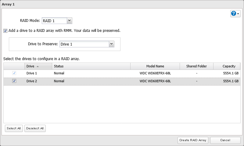 5 Select The Add A Drive To A Raid Array With Rmm Your Data Will Be Preserved” Checkbox