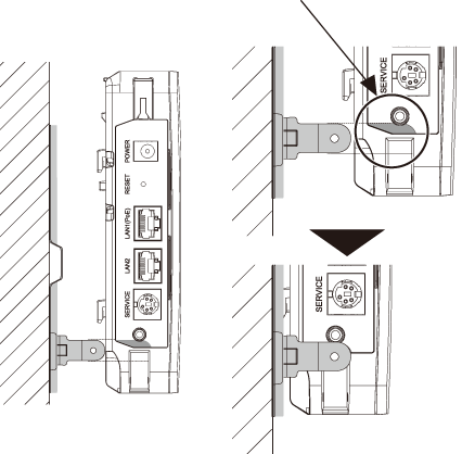 3 本製品を矢印の方向にスライドして壁掛け金具に固定します。